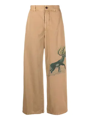 Incotex Deer-print Wide-leg Trousers - Brown