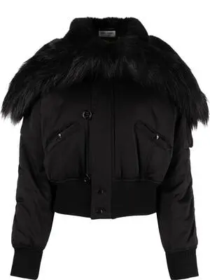 Saint Laurent Faux-fur Trimmed Cropped Bomber Jacket - Black