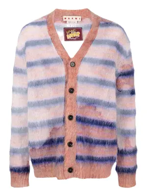 Marni Striped Mohair-blend Cardigan - Pink
