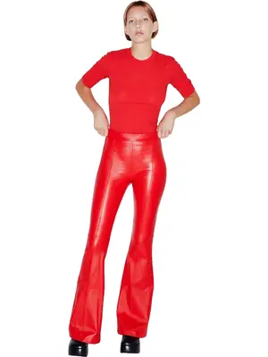 Rosetta Getty Pull-on Pintuck Flare Leather Pants - Red