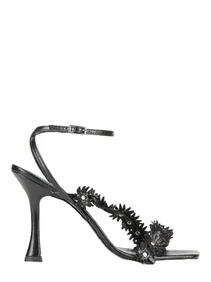 By Far Leather Ankle Strap Sandals - Black