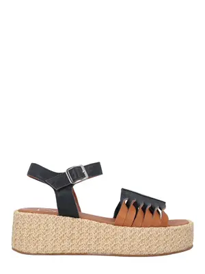 OROSCURO Leather Wedge Sandals Dark Blue