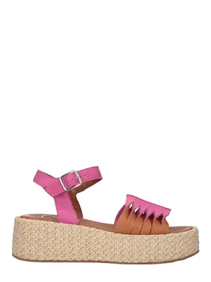 OROSCURO Leather Wedge Sandals Fuchsia