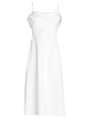 NOSTRASANTISSIMA Midi Flared Denim Dress Ivory