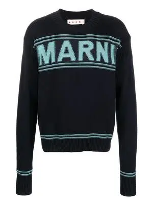 Marni Logo-intarsia Cotton Jumper - Blue