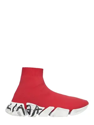 Balenciaga Speed 2.0 Graffiti Recycled Knit Sneakers Red