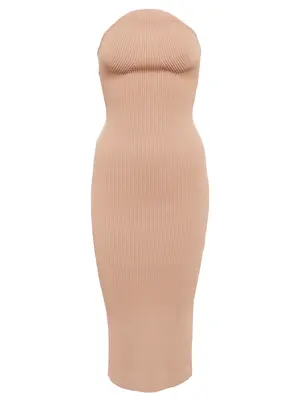 Khaite Rumer Ribbed-knit Midi Dress - Beige