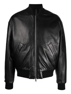 LOW BRAND Zip-up Leather Bomber Jacket - Black