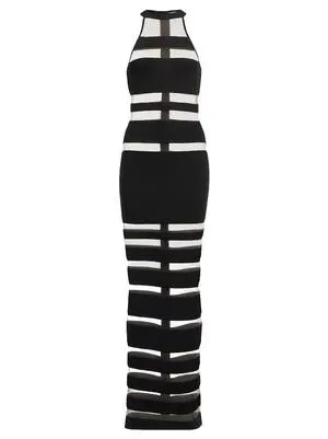 Balmain Halterneck Mesh-paneled Gown - Black