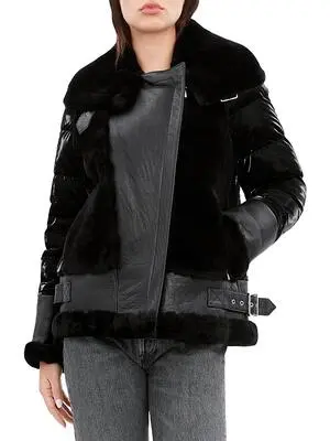 Dawn Levy Mel Shearling Panel Down Puffer Coat - Black