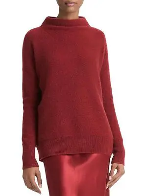 Vince Boiled Cashmere Funnel Neck Sweater Heather Ruby Ink