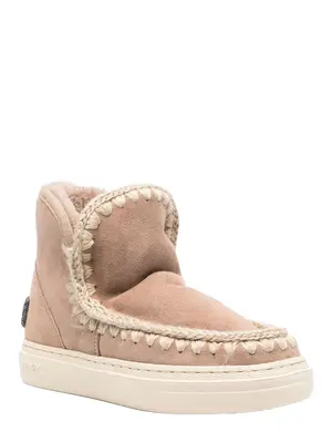 Mou Crochet Stitch-trim Boots - Brown