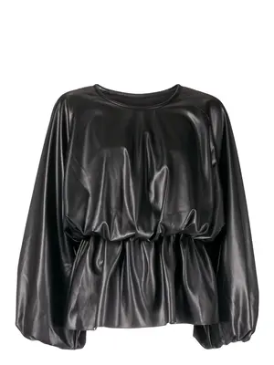 Goen.j Faux-leather Draped Top - Black