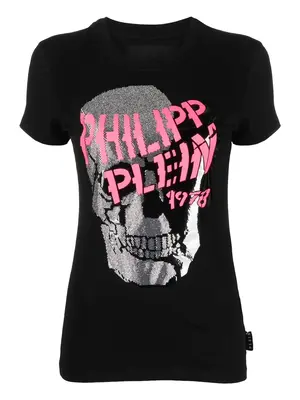 Philipp Plein Skull Strass V-neck T-shirt - Black