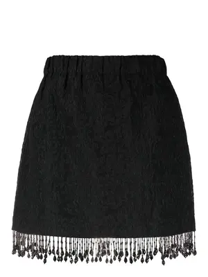 GANNI Fringed Jacquard Skirt - Black