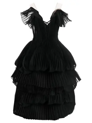 MARCHESA Marchesa Pleated Tiered Gown