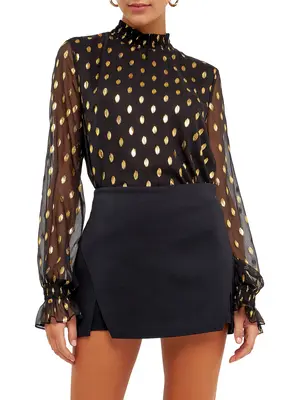 Endless Rose Endless Rose Metallic Polka Dot Chiffon Top Black