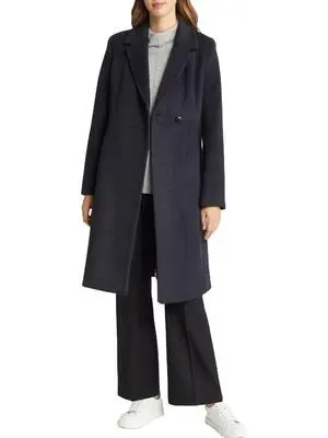 Cole Haan Asymmetric Wool Blend Coat Charcoal
