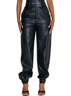Naked Wardrobe Crocodile Faux Leather Joggers - Black