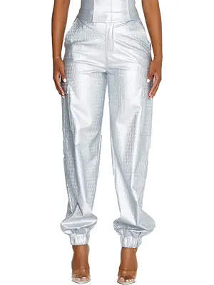Naked Wardrobe Naked Wardrobe Crocodile Faux Leather Joggers Silver