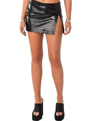 EDIKTED Lana Croc Embossed Faux Leather Mini Skirt - Black
