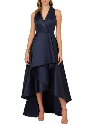 Adrianna Papell Adrianna Papell Tuxedo High-Low Satin Gown Midnight