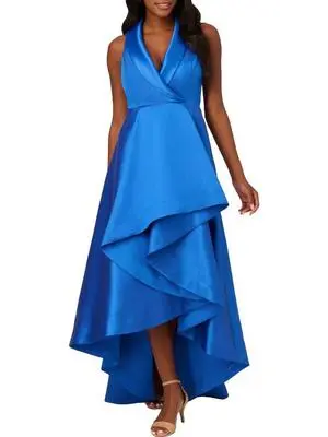 Adrianna Papell Adrianna Papell Tuxedo High-Low Satin Gown Ultra Blue