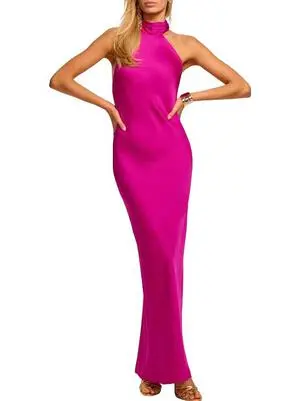 Ramy Brook Tatiana Halter Neck Gown - Fiesta Pink