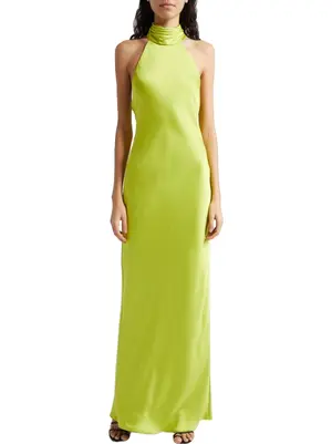 Ramy Brook Ramy Brook Tatiana Halter Neck Gown Lime