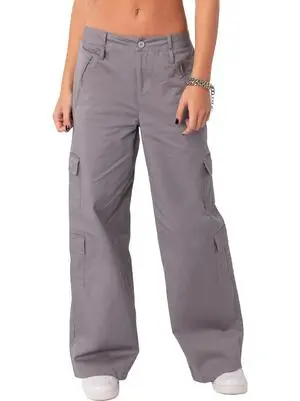EDIKTED Zaria Stretch Cotton Cargo Pants - Gray