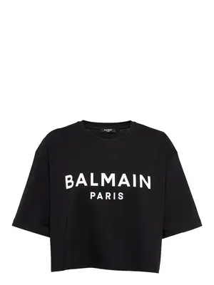 Balmain Logo Cropped T-shirt - Black