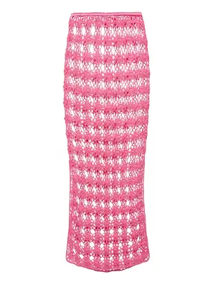 Anna Kosturova Rosette Crochet Cotton Maxi Skirt - Pink
