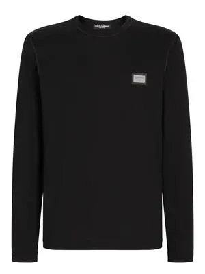 Dolce & Gabbana Long-sleeved T-shirt With Logo Tag - Black