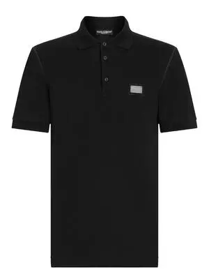 Dolce & Gabbana Cotton Piqué Polo-shirt With Branded Tag - Black