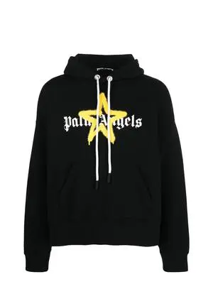 Palm Angels Star Sprayed Logo-print Hoodie - Black