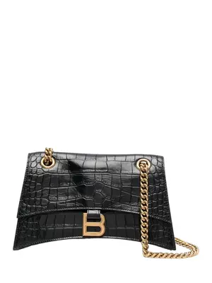 Balenciaga Small Crush Crocodile-embossed Shoulder Bag - Black