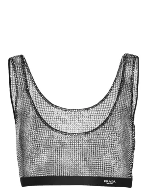 PRADA Prada Rhinestone-Embellished Mesh Top