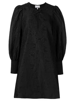 GANNI Jacquard Organza Mini Dress - Black
