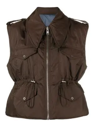 GANNI Sleeveless Drawstring Gilet - Brown