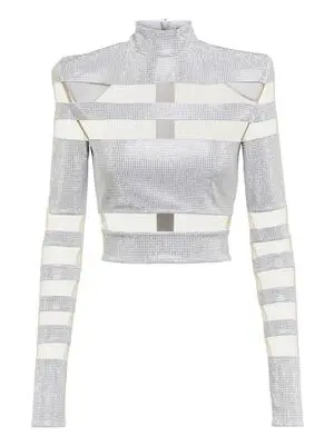 BALMAIN Balmain Mesh-Paneled Embellished Top