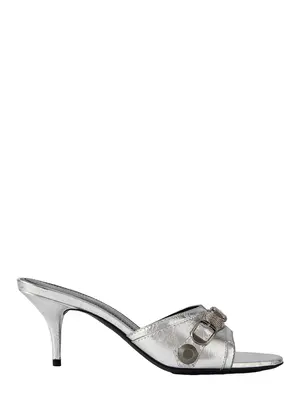 Balenciaga Cagole Metallic Leather Mules - Silver