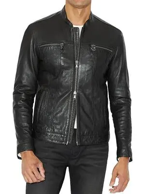 John Varvatos Leather Moto Jacket - Black