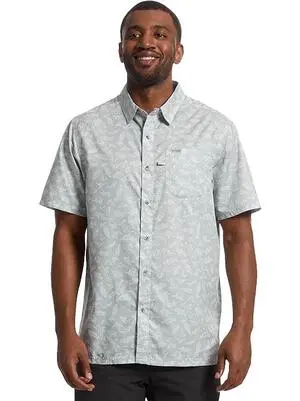 Columbia Super Slack Tidetm Camp Shirt Men's Short Sleeve Button Up Crushed Blue Ikat Palms Gray
