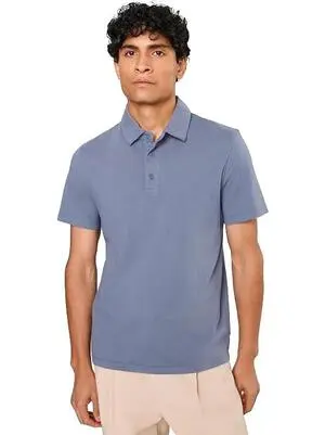 VINCE Garment Dye Short Sleeve Polo Men's Clothing Washed Hawk Blue