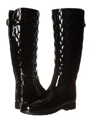 Hunter Refined Gloss Quilt Tall Rain Boots - Black