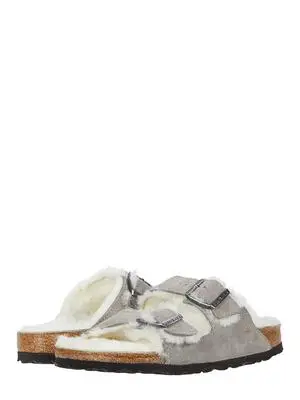 BIRKENSTOCK Arizona Shearling Suede Sandals - Gray