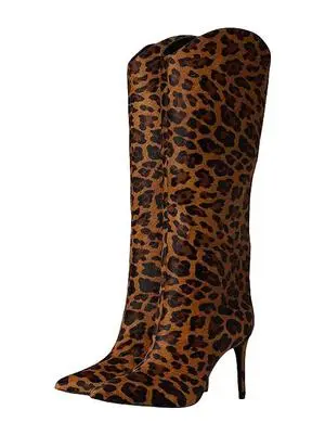 Schutz Leopard Print High Heel Stiletto Boots - Animal Print