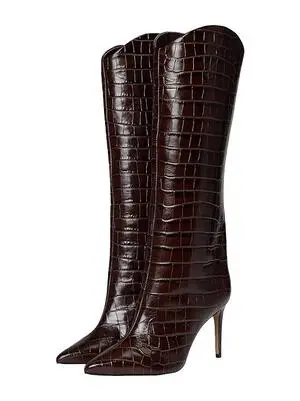 Schutz Leopard Print High Heel Stiletto Boots - Black