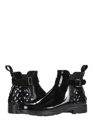 Hunter Refined Gloss Quilt Chelsea Boots - Black