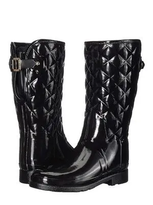 Hunter Refined Gloss Quilt Short Rain Boots - Black